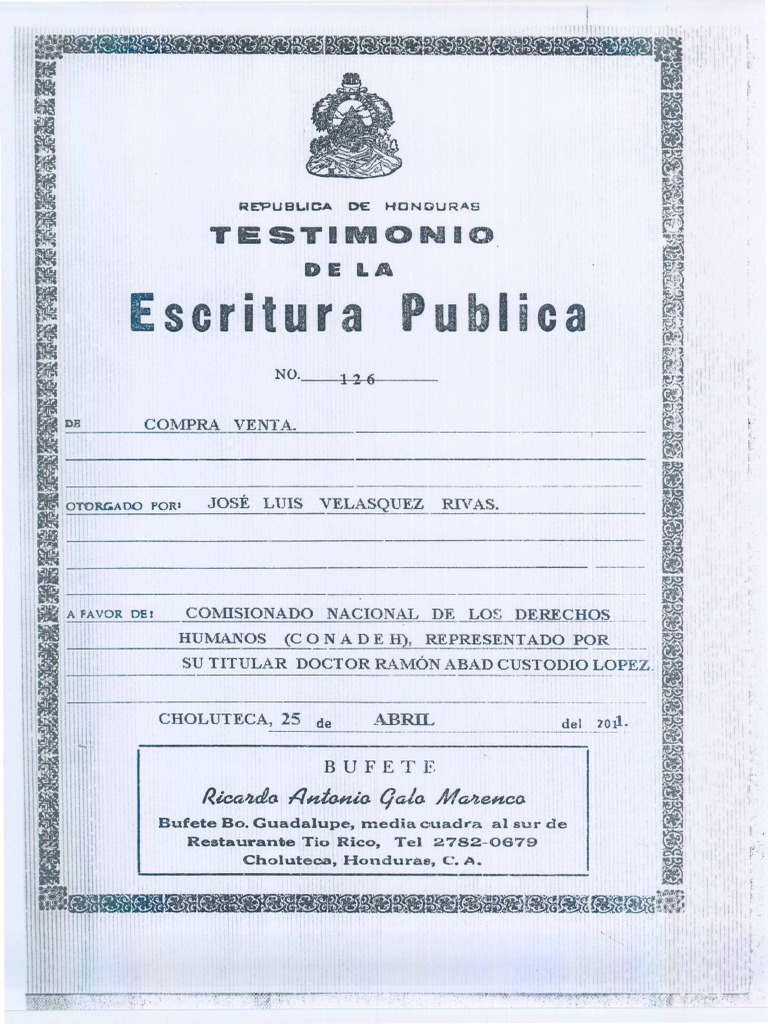 Ejemplo de Escritura Pública Choluteca Honduras | PDF Ejemplo de Escritura Pública Choluteca Honduras | PDF