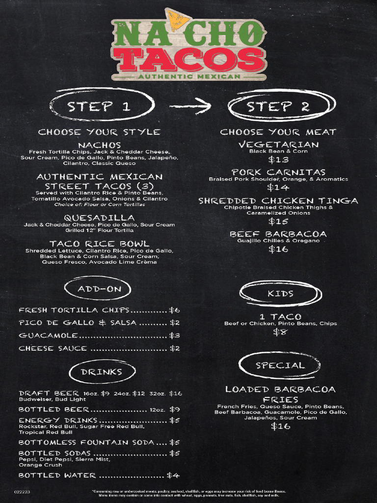 Nacho Tacos Menu Spring 2023 | PDF