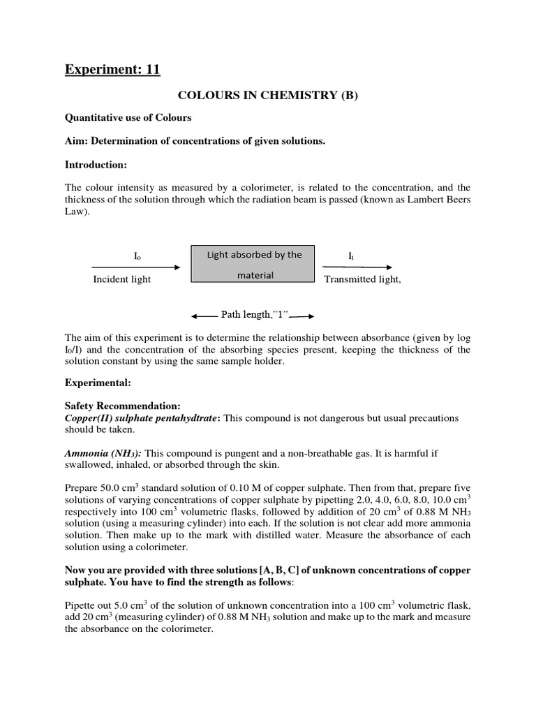 Experiment 8 - Colours in Chemistry B | PDF