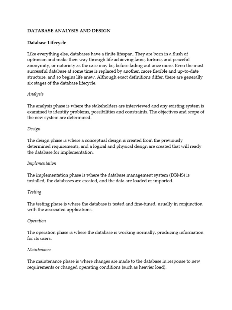 Database Analysis and Design Overview | PDF | Databases | Database Design