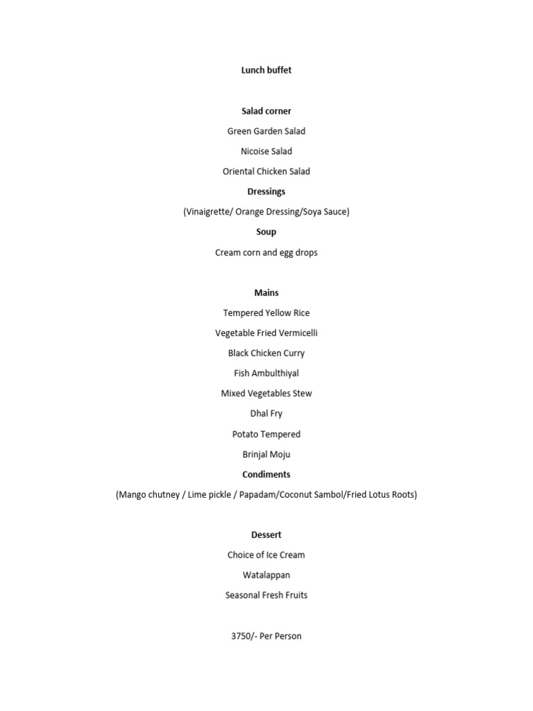 Lunch Buffet Menu with Desserts | PDF