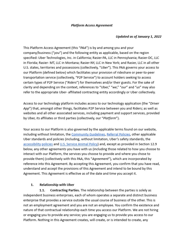 Platform Access Agreement: App") That, Amongst Other Things ...