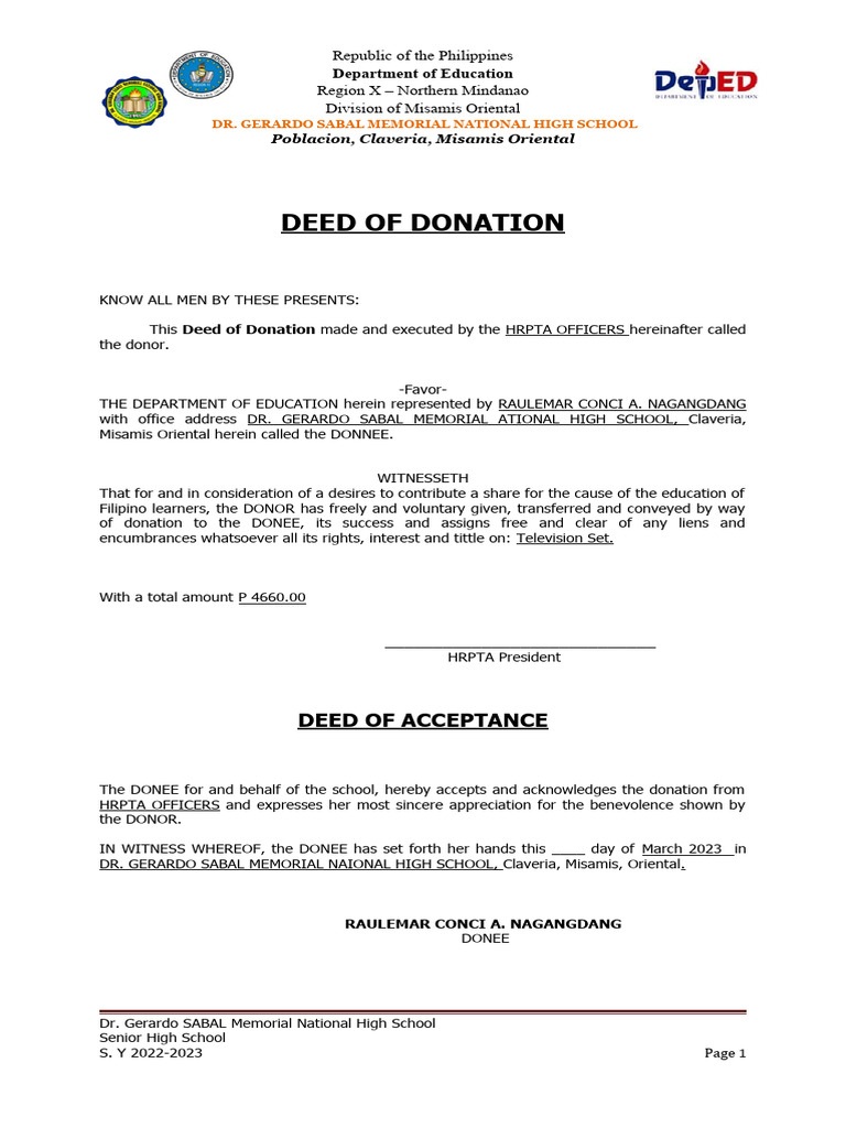 Deeds of Donation for Schools in Misamis | PDF | Environmental Law | Real Property Law