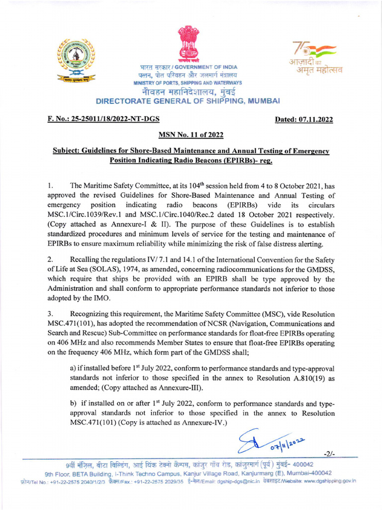 MS Notice 11 of 2022 - EPIRB | PDF | Telecommunications ...