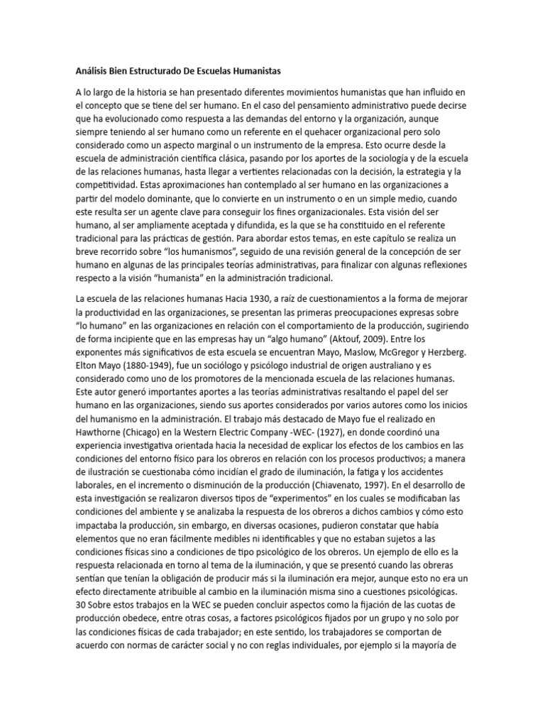 Análisis Bien Estructurado de Escuelas Humanistas | PDF | Motivación ...