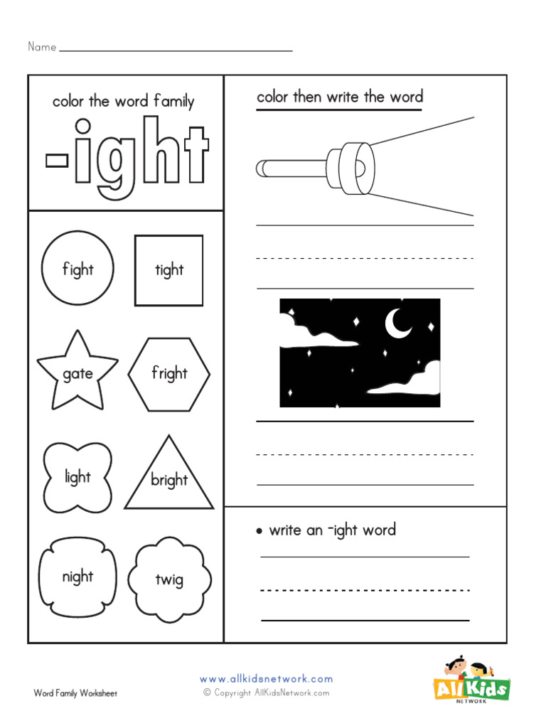 Word Family Worksheet Ight | PDF