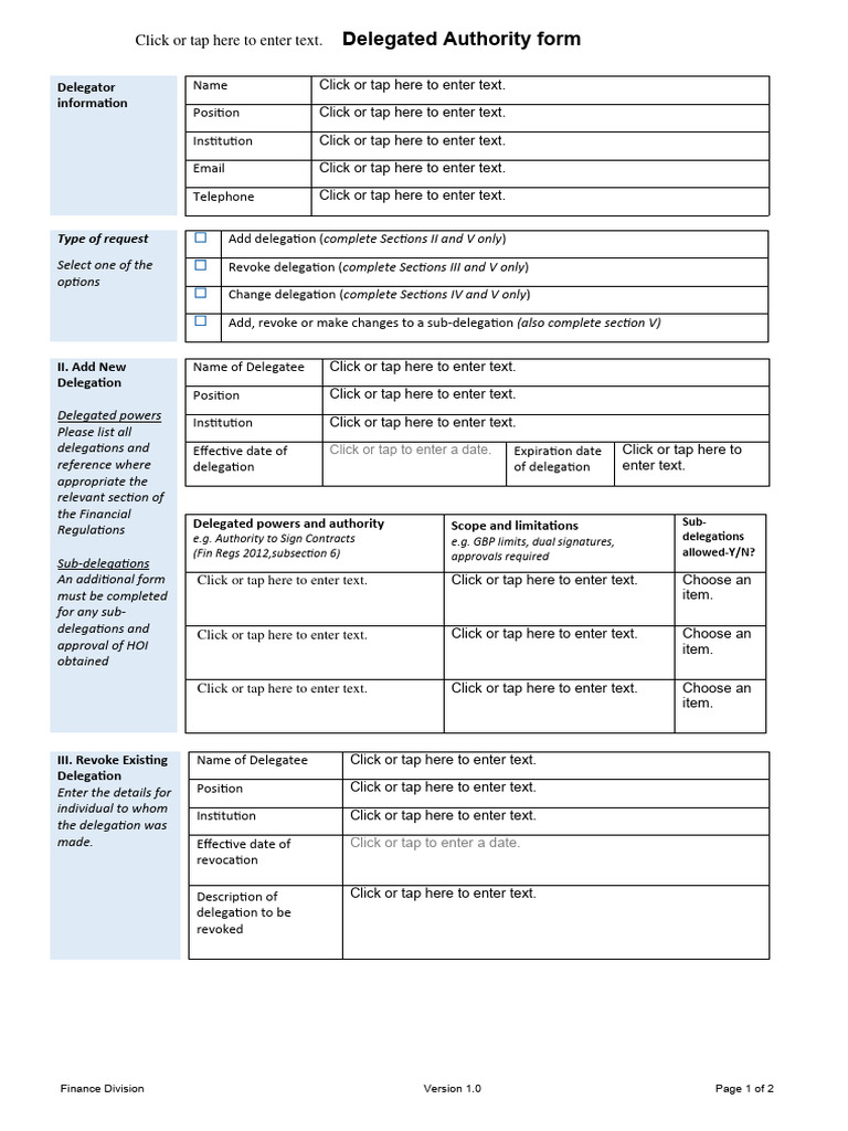 Delegated Authority Form Word | PDF | Justice | Crime & Violence