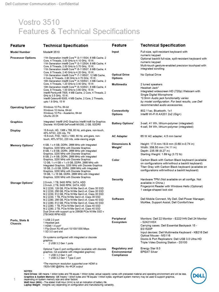 Vostro 3510 3515 Spec Sheets | PDF | Solid State Drive | Usb