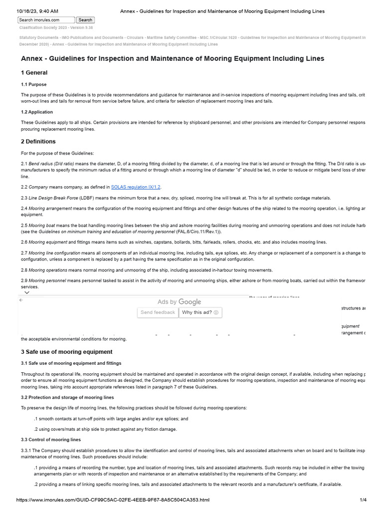 Annex - Guidelines For Inspection and Maintenance of Mooring Equipment Including Lines | PDF ...