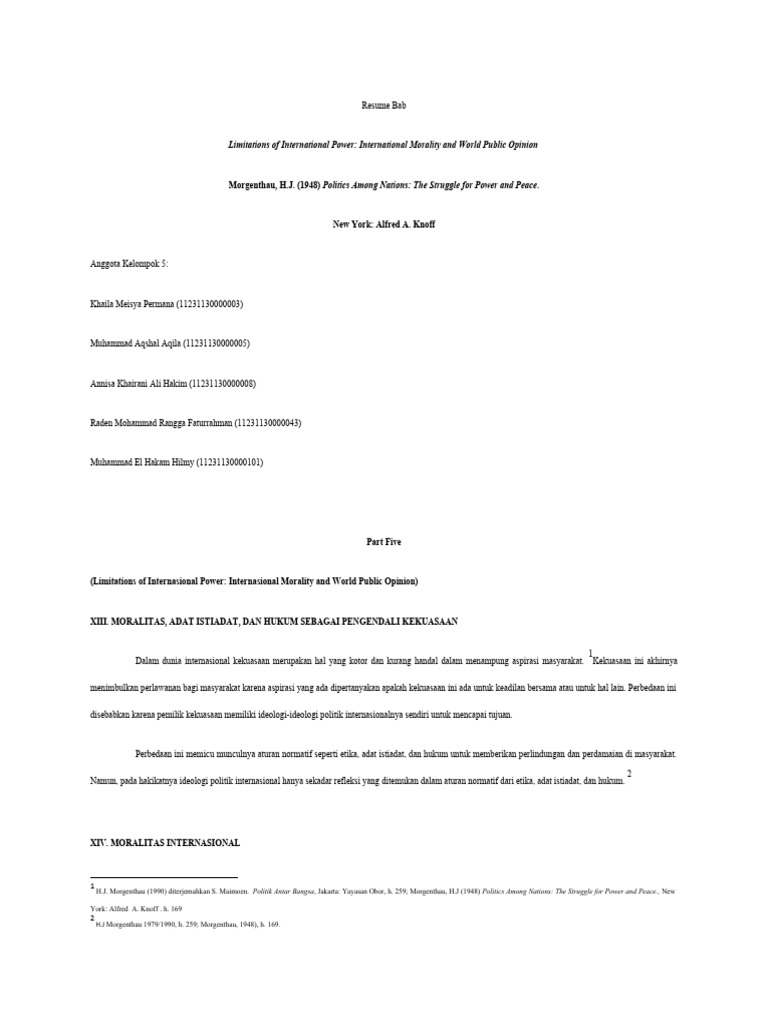 Resume Morgenthau Kelompok 5 Terbaru- Footnote Terbaru | PDF