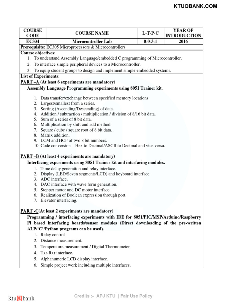 EC334 Microcontrollers Lab | PDF