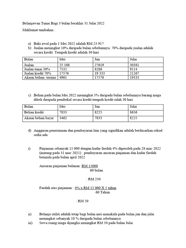 Belanjawan Tunai Bagi 3 bulan berakhir 31 Julai 2022 | PDF