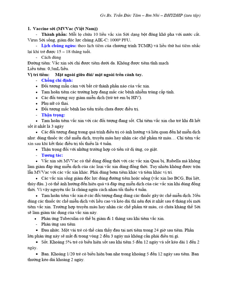 Lịch Chủng Ngừa:: 1. Vaccine Sởi (Mvvac (Việt Nam) ) | PDF