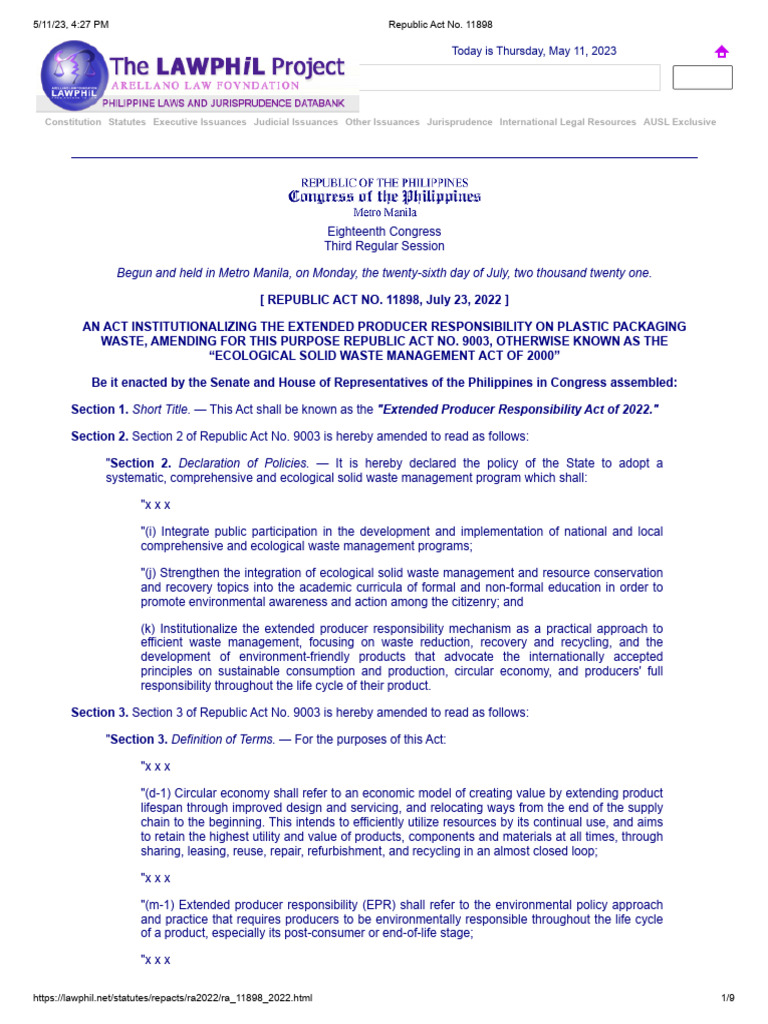 Republic Act No. 11898 | PDF | Recycling | Waste Management