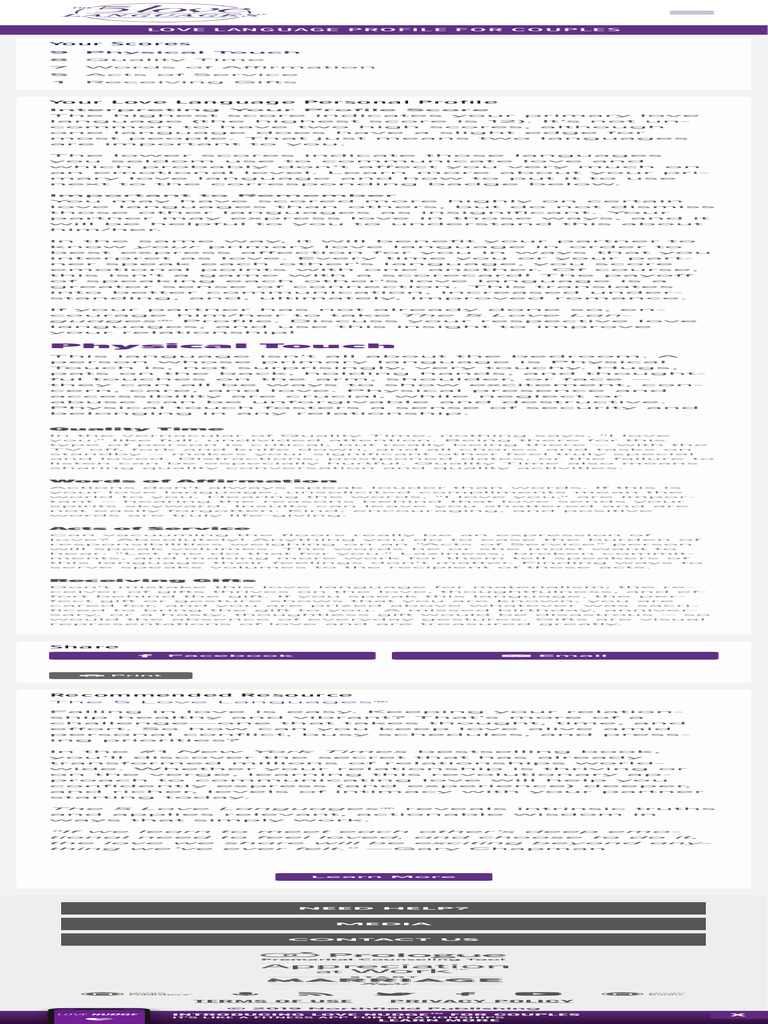 Love Language Profile For Couples - The 5 Love Languages® | PDF