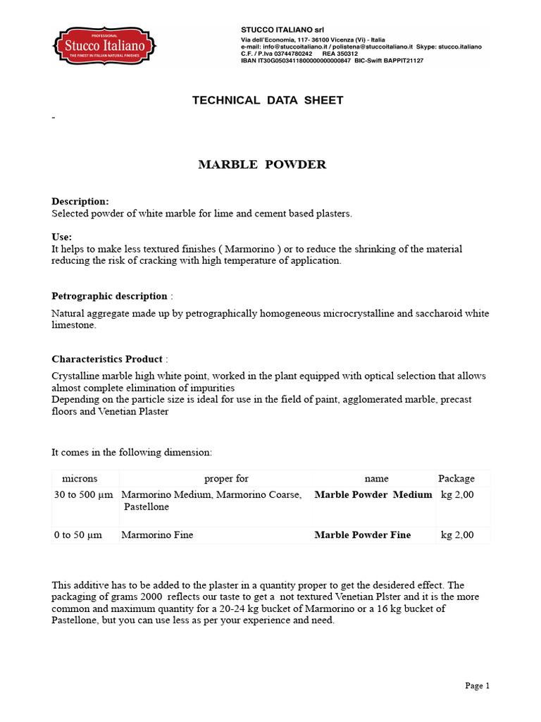 TDS Marble Powder en | PDF