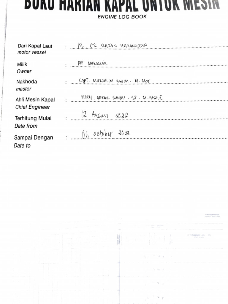 Log Book Engine 12 Agustus - 6 Oktober 2022 | PDF