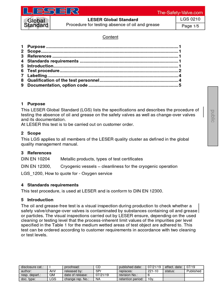 LGS 0210 en Procedure For Testing Absence of Oil and Grease | PDF ...