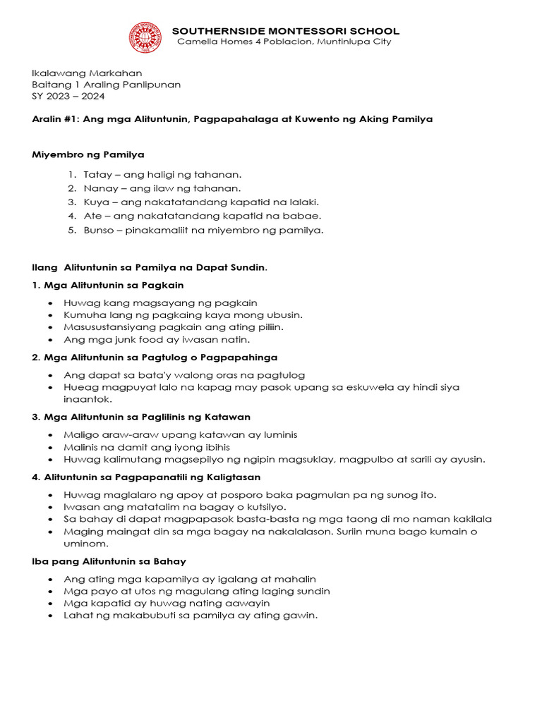 2ND QTR AP1 Aralin 1 Ang Mga Alituntunin, Pagpapahalaga at Kuwento NG ...