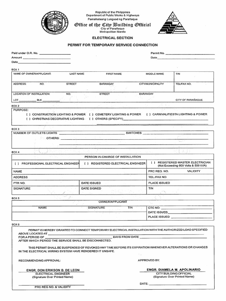 Temporary Electrical Permit Form | PDF