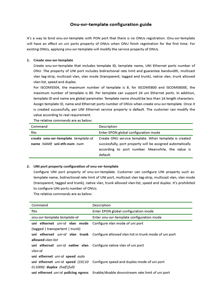 ONU Service Template Configuration Guide | PDF | Computing | Internet Protocols