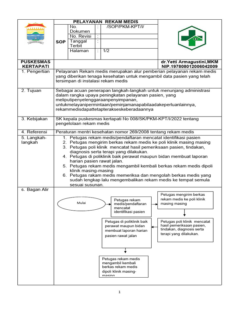 SOP Pelayanan Rekam Medis | PDF | Sains & Matematika