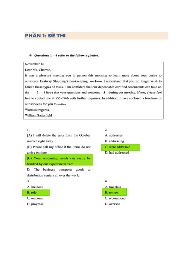 Part 6 Test 1 | PDF
