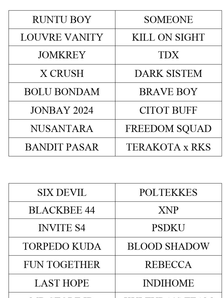 Print Nama Nama Tim | PDF