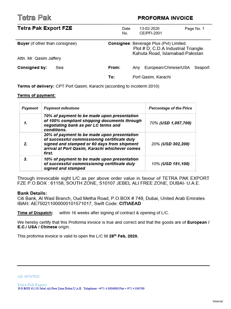 Proforma Invoice | PDF | Freight Transport