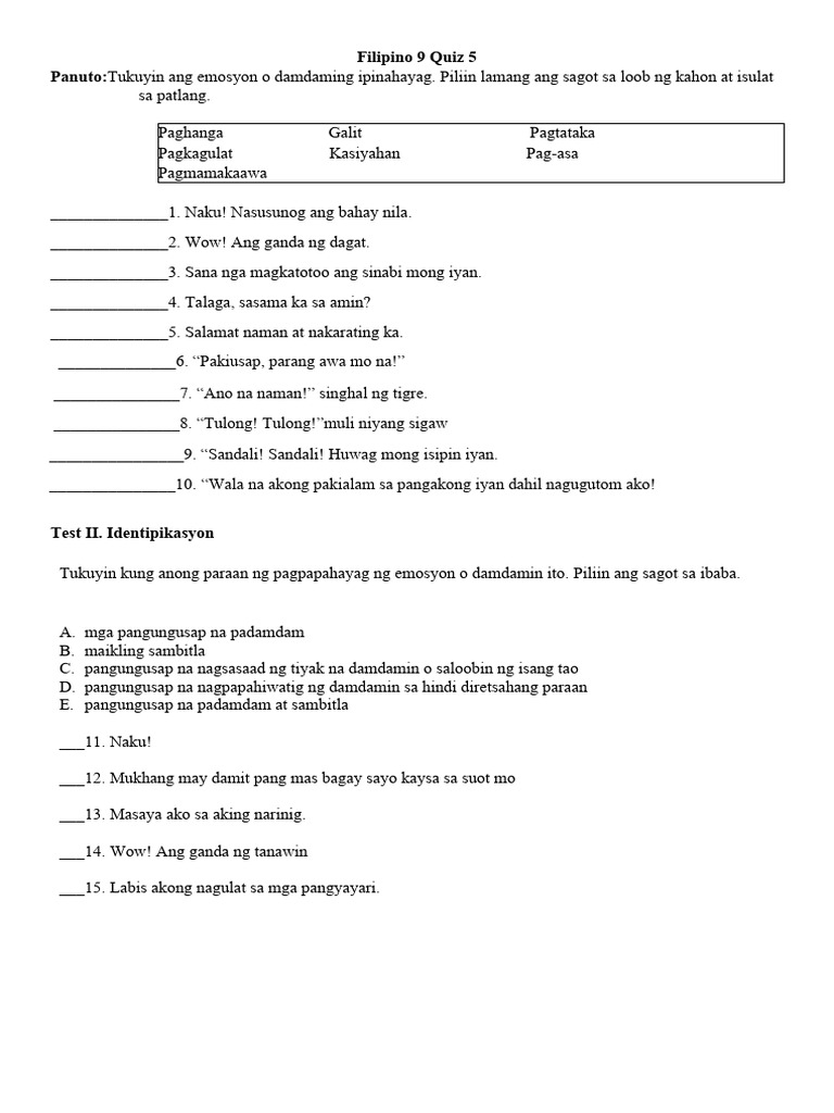 Filipino 9 Quiz 5 | PDF