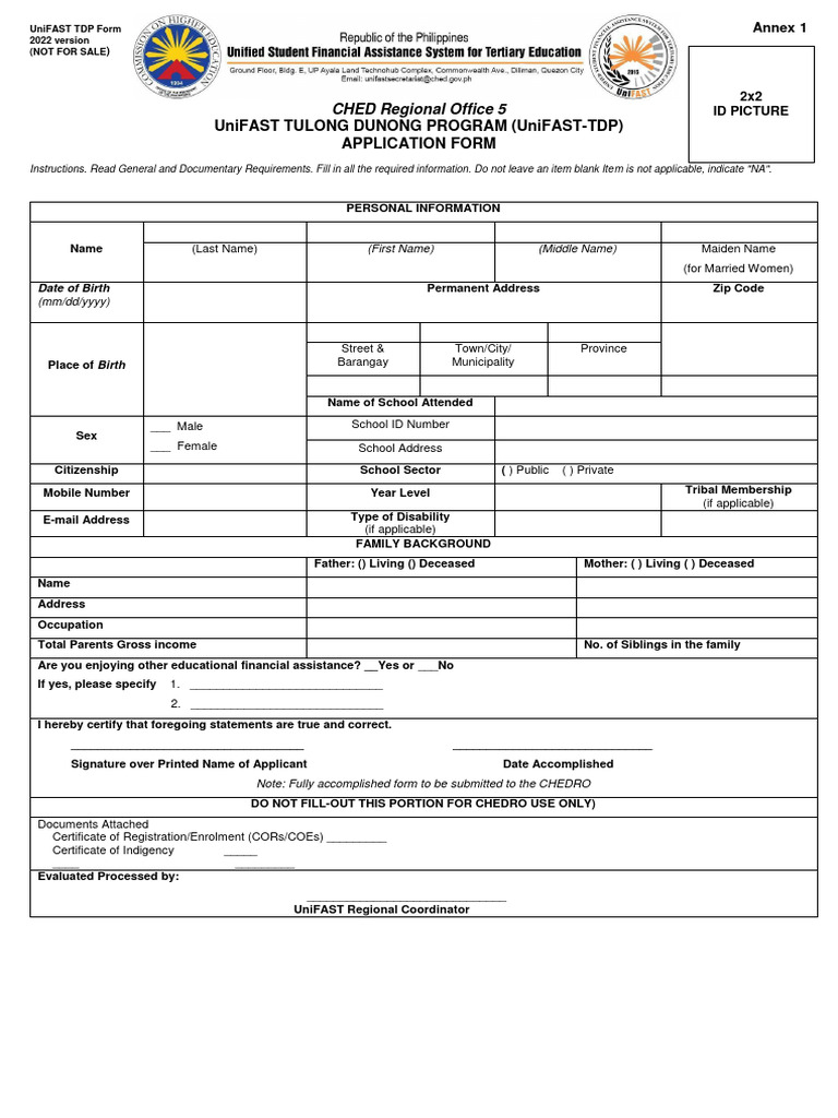 Annex 1 UniFAST TDP FORM - Updated | PDF