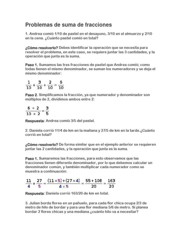 Suma y Resta de Fracciones: Ejercicios Resueltos | PDF | Sustracción ...