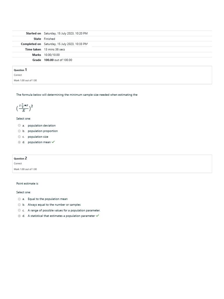 STAT2112 Q2 Performance Task 1 - Attempt Review | Download Free PDF | Sample Size Determination ...