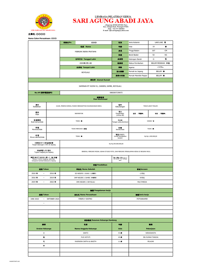 Cv Saaj (Febrian Indra Pratama) | PDF