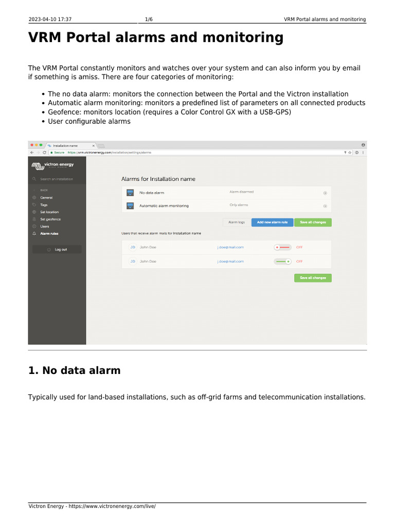 VRM Portal Alarms and Monitoring | Download Free PDF | Battery Charger | Hysteresis