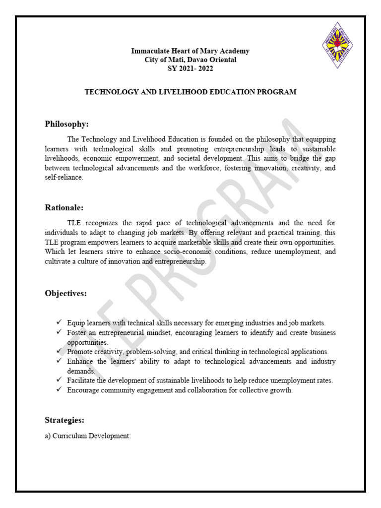 Technology and Livelihood Education Program | PDF