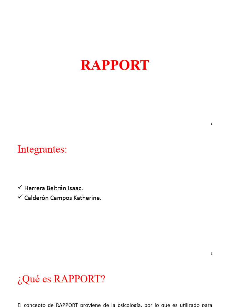 RAPPORT Diapositiva CE | PDF | Negocios | Relaciones personales, crianza y desarrollo personal
