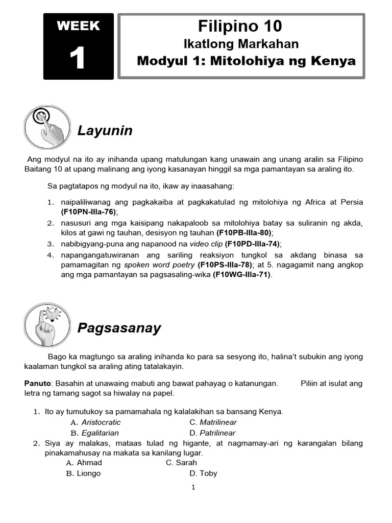 Filipino 10 SLMs 3rd Quarter Module 1 | PDF