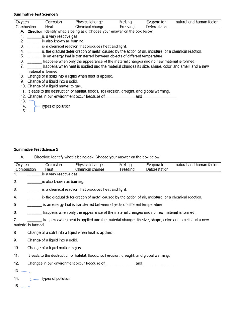 Summative Test Science 5 | PDF | Combustion | Heat
