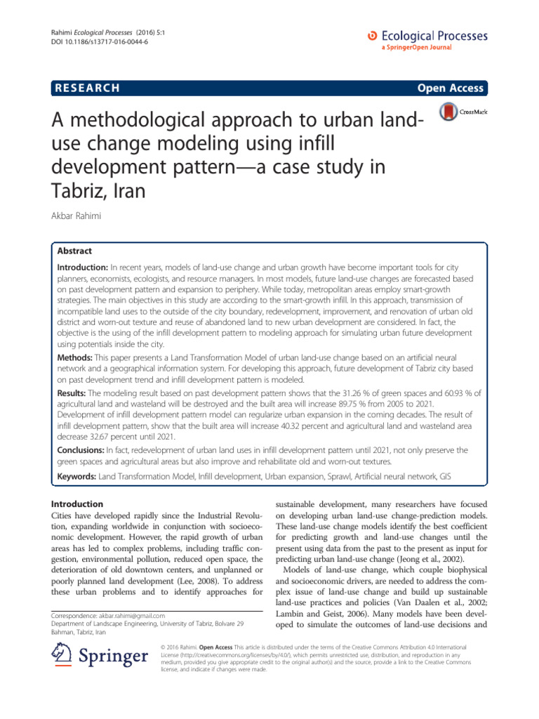 A Methodological Approach To Urban Land-Use Change Modeling Using ...