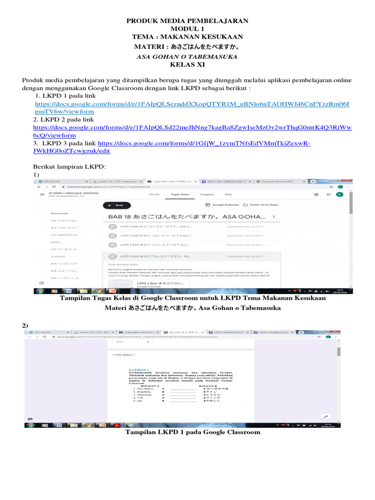 LKPD RPP 1 Asa Gohan o Tabemasu Di Google Classrom | PDF