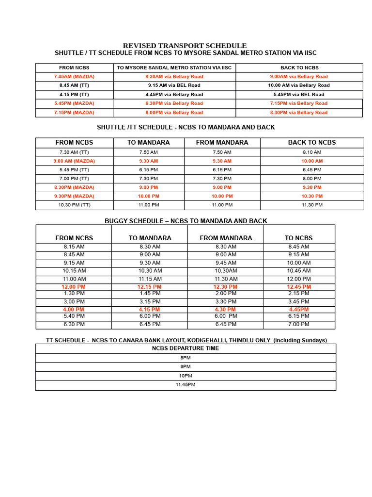 Revised Transport Schedule | PDF