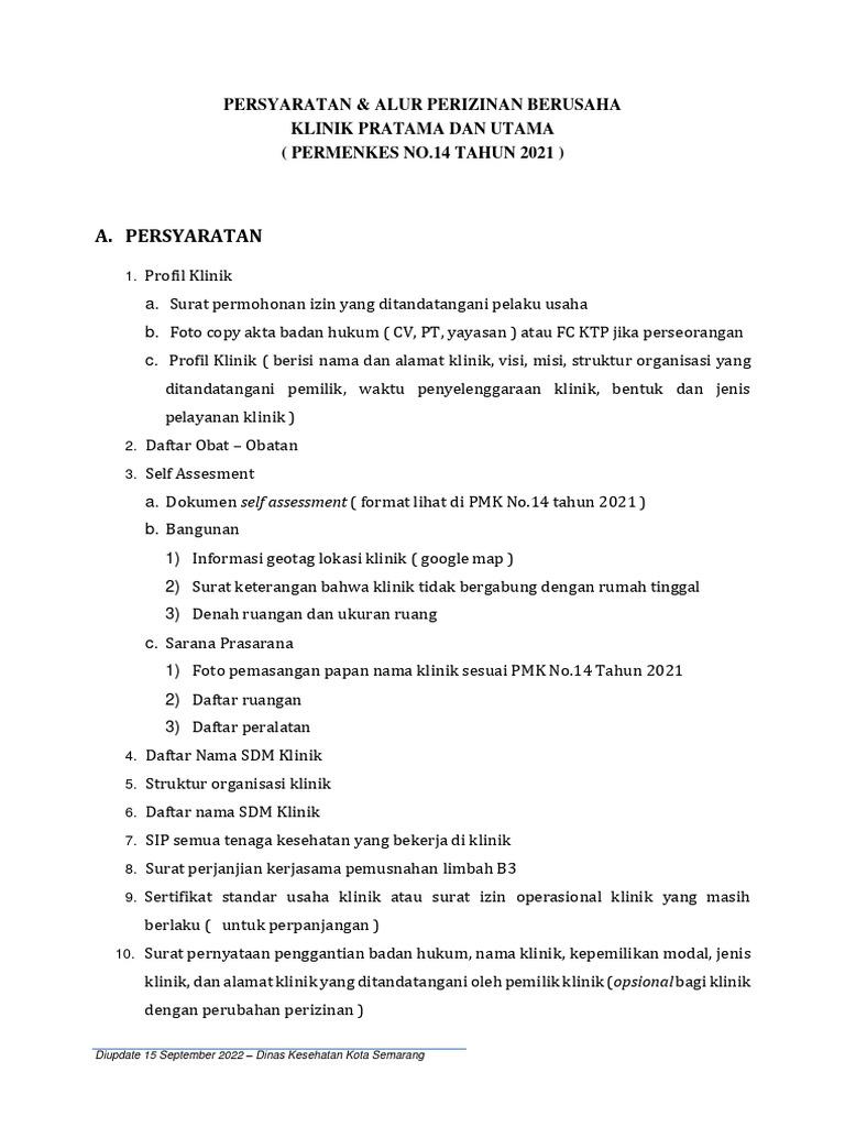 Persyaratan Perizinan Berusaha Klinik Pratama Dan Utama Oss | PDF