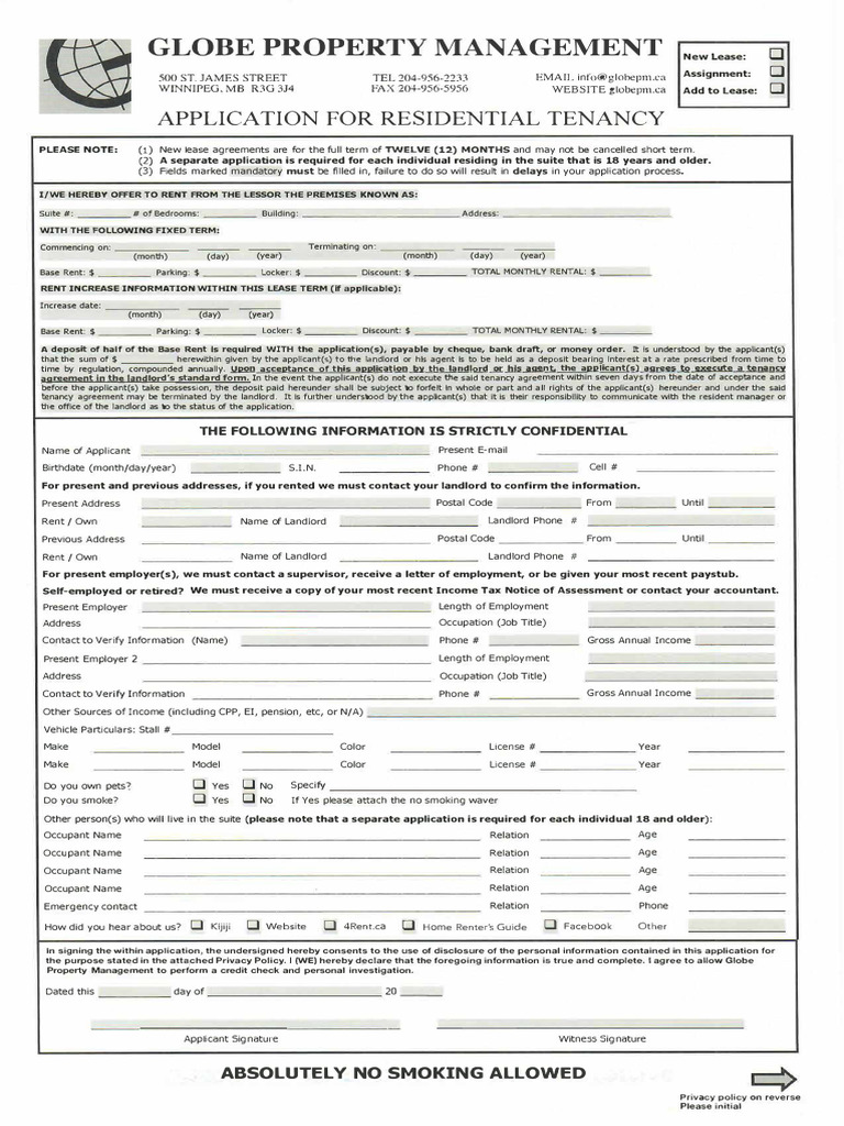 Globe Property Management Lease Application | PDF