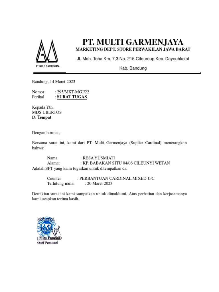 Surat Tugas Resa | PDF