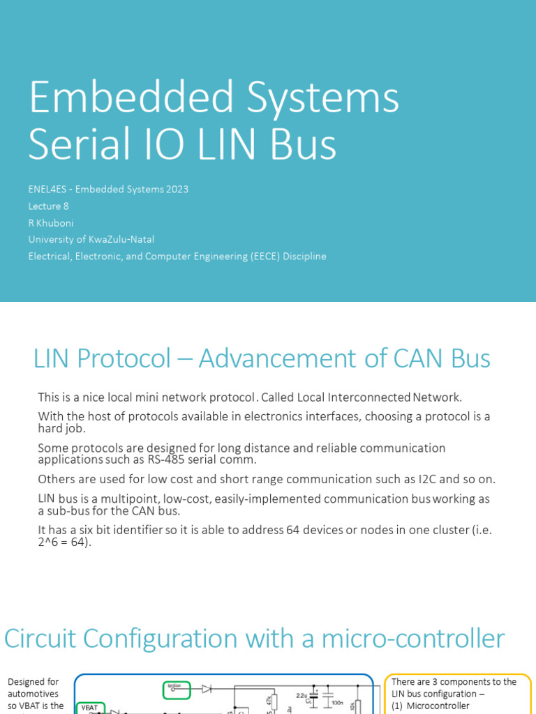 ES 2023 L7b Embedded System Interfacing Serial IO LIN Bus Lecture 8 | PDF | Telecommunications ...