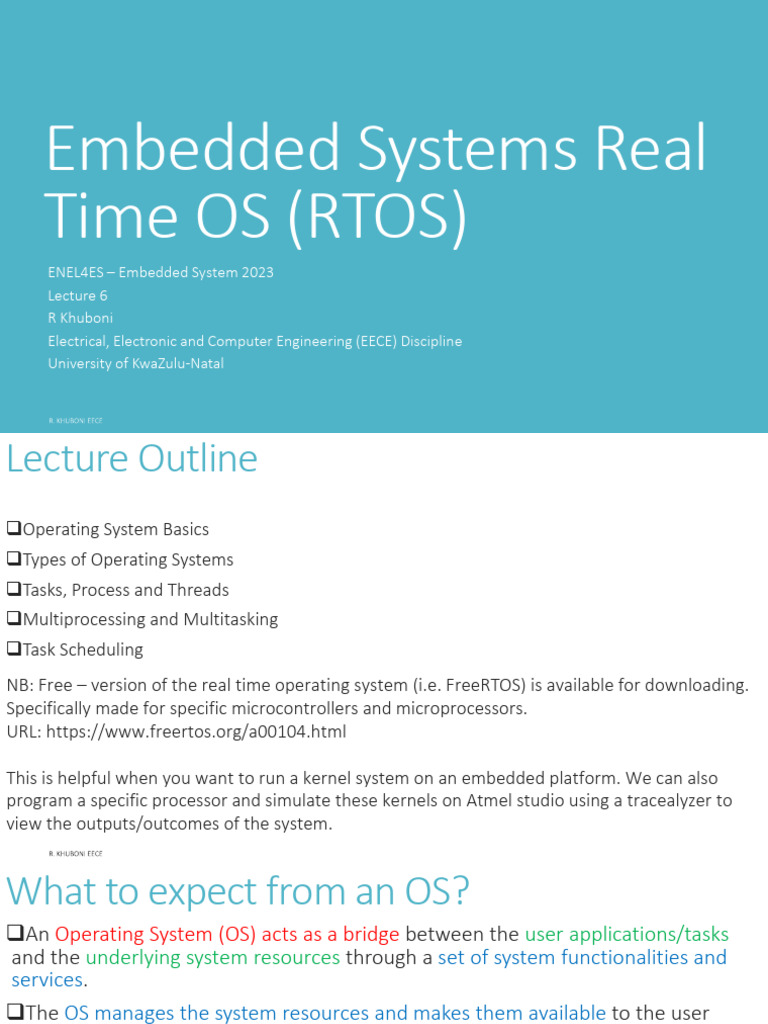 ES 2023 L6 Embedded System Interfacing RTOS | PDF | Process (Computing) | Kernel (Operating System)