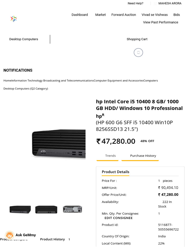 Buy HP Intel Core I5 10400 8 GB - 1000 GB HDD - Windows 10 Professional ...