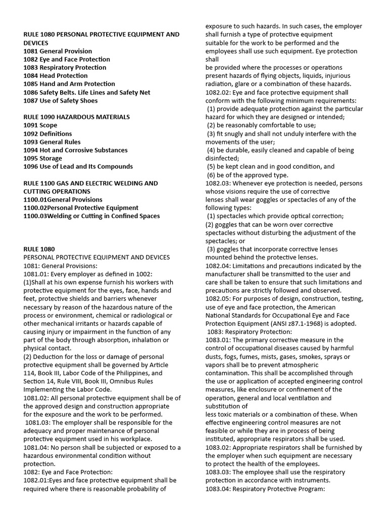 RULE 1080 PERSONAL PROTECTIVE EQUIPMENT AND DEVICES | PDF | Personal ...