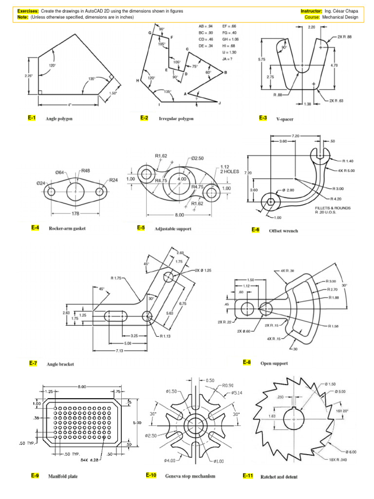 Ejercicios de AutoCAD 2D | PDF